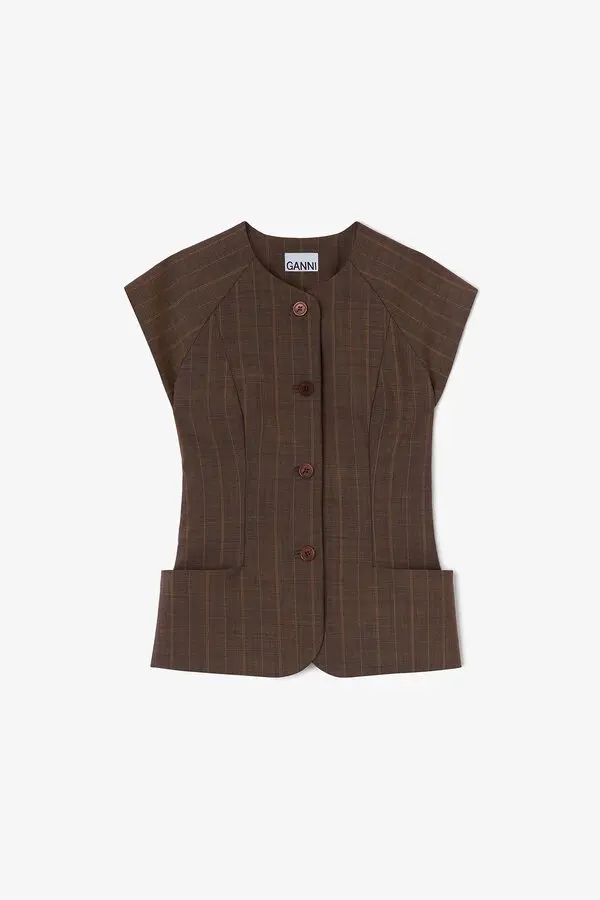 GANNI V-neck Blouse With Scarf Detail And Long Sleeves - Brown