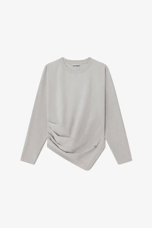 GANNI V-neck Lace Trimmed Blouse With Angel Sleeves - Grey