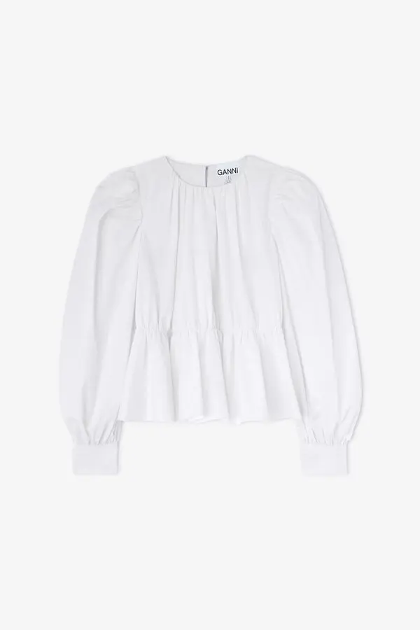 GANNI V-neck Lace Trimmed Blouse With Angel Sleeves - White