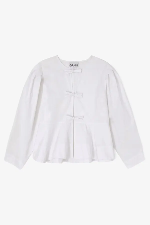 GANNI V-neck Ruffled Blouse - White