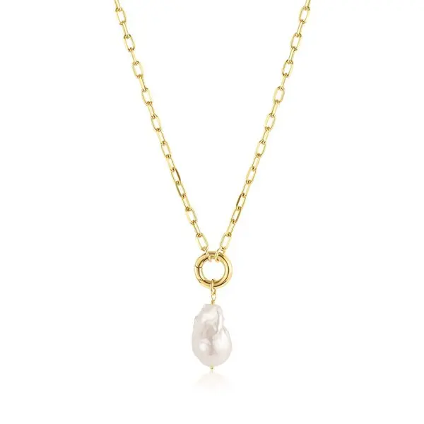 SET & STONES Gold Paperclip Chain Baroque Pearl Pendant Necklace - Gold/white