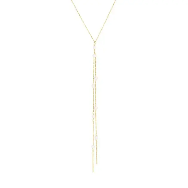 SET & STONES Gold / White Pearl Lariat Necklace - Gold/white