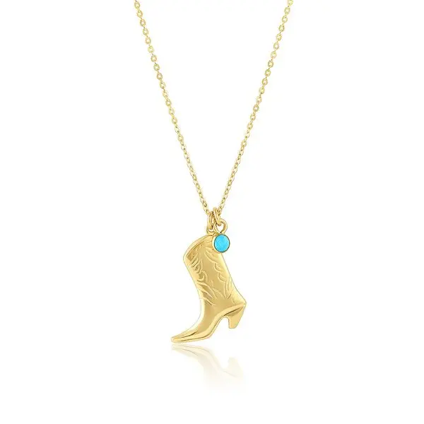 SET & STONES Gold And Turquoise Cowboy Boot Charm Necklace - Gold/blue