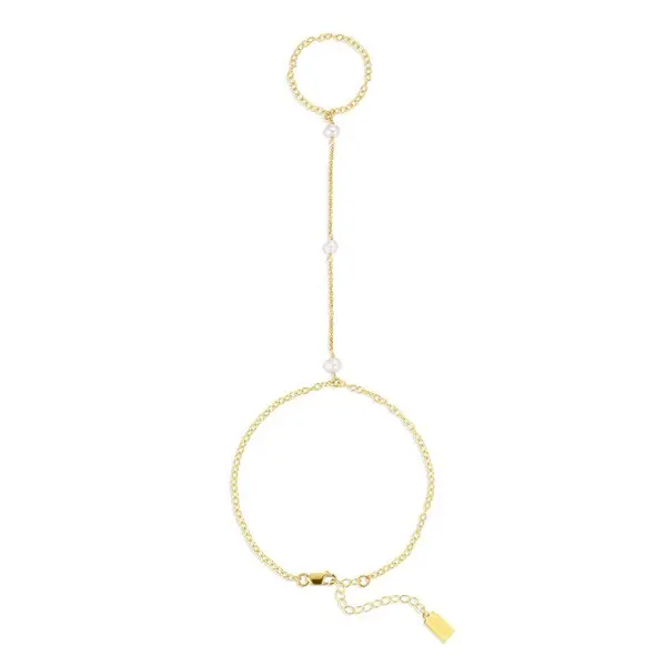 SET & STONES Bobbi Hand Chain With Freshwater Pearls - Gold/white