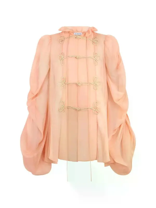 LES FILLES D'EVA Frogging Detail Ruffled Collar Blouse - Orange