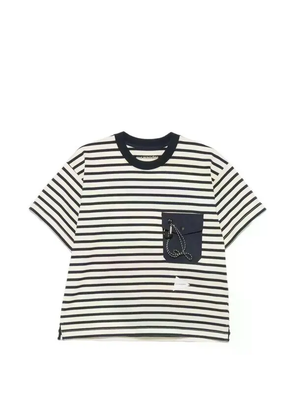 AND WANDER Stripe Pattern Pocket T-shirt - Blue