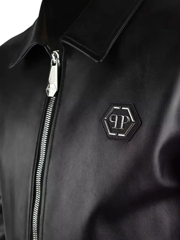 Philipp Plein Logo Patch Leather Jacket