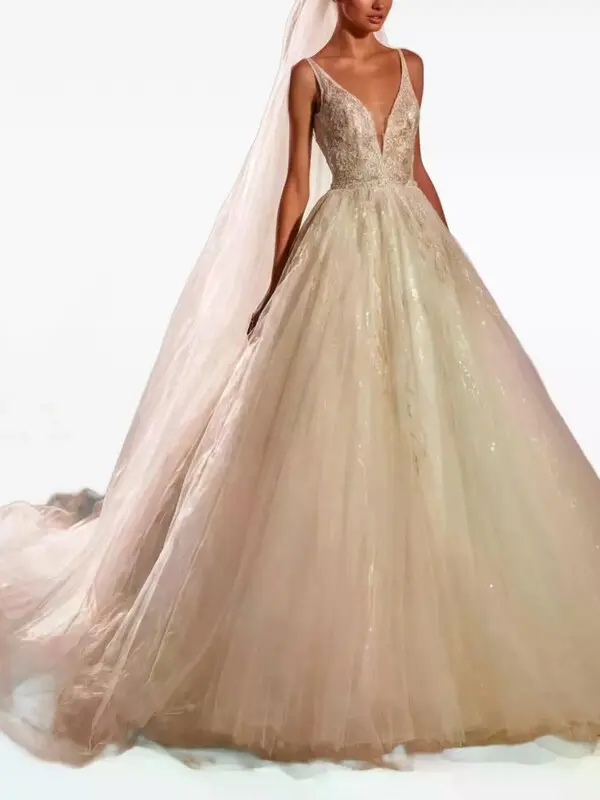 MILLA NOVA Shirley Sequin Embellished Gown - Neutrals