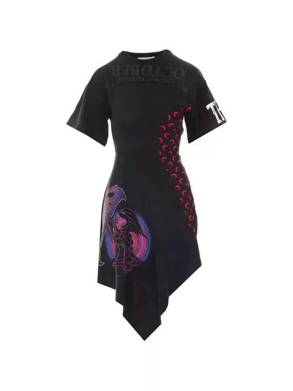 MARINE SERRE Asymmetrical Graphic Print Dress - Black