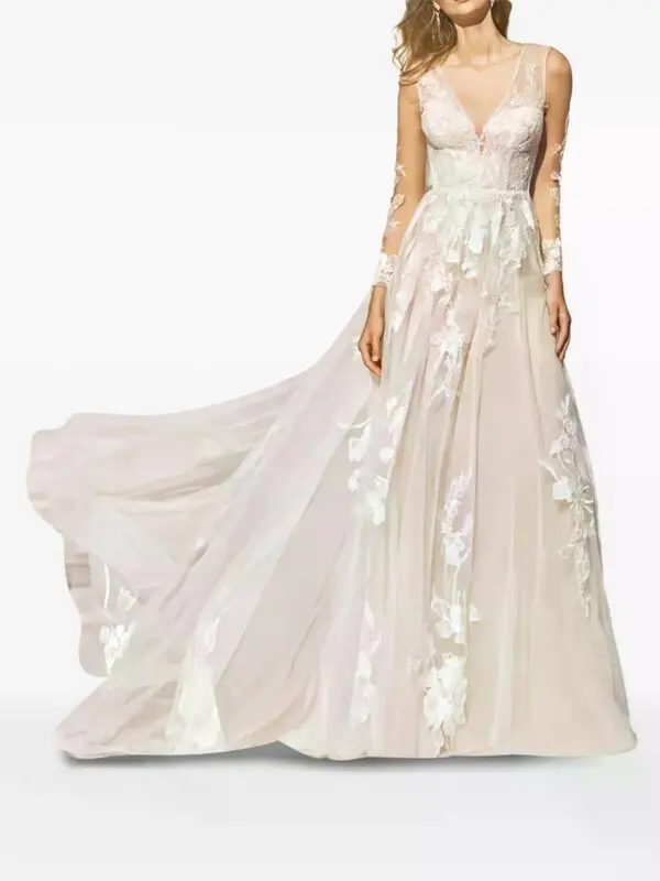 PRONOVIAS Maxi Dress With Floral Appliqu - Neutrals
