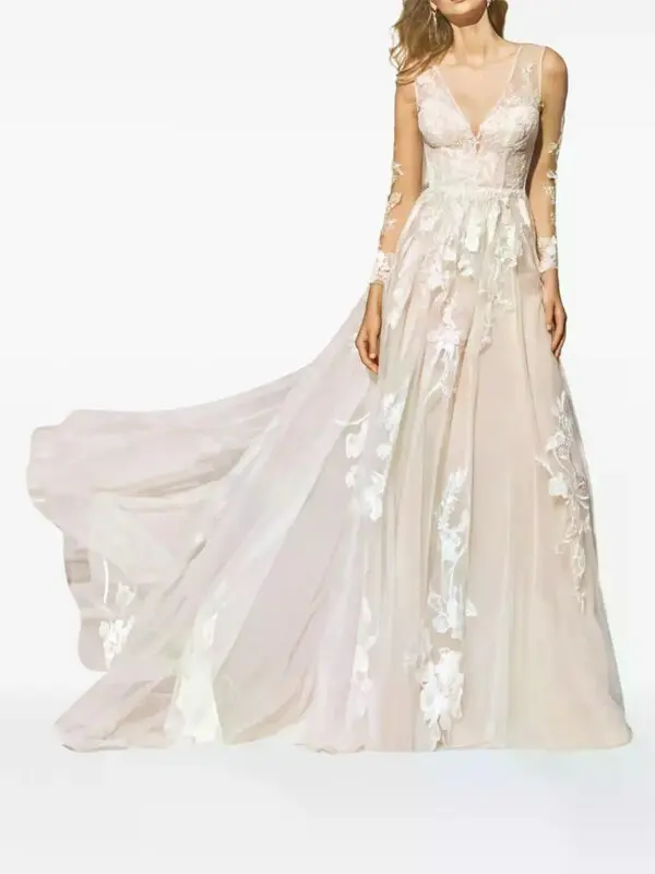 PRONOVIAS Maxi Dress With Floral Appliqu - Neutrals