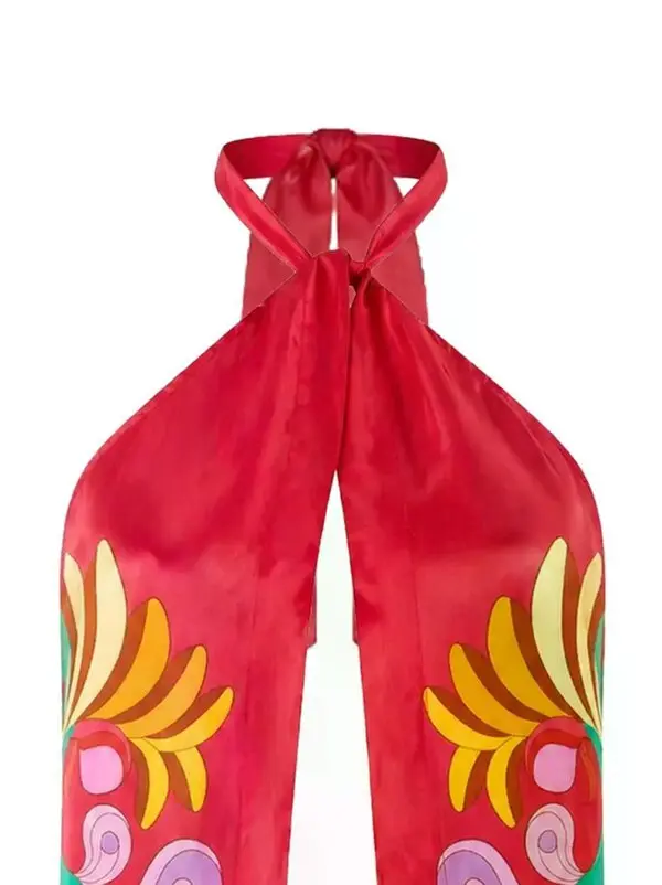Farm Rio Graphic Print Halterneck Top - Red