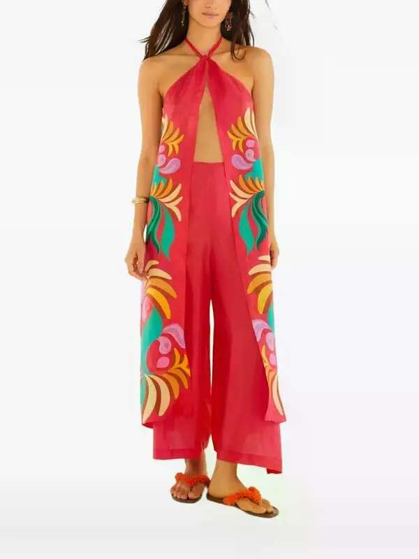 Farm Rio Graphic Print Halterneck Top - Red