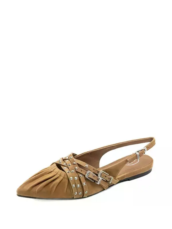 Ash Bianca Stud-embellished Ruched Flat Pumps - Neutrals