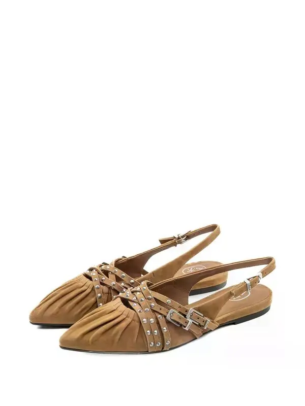 Ash Bianca Stud-embellished Ruched Flat Pumps