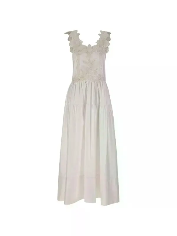 MAURIZIO MYKONOS Sleeveless Maxi Dress With Lace Inserts And Scalloped Trim - White