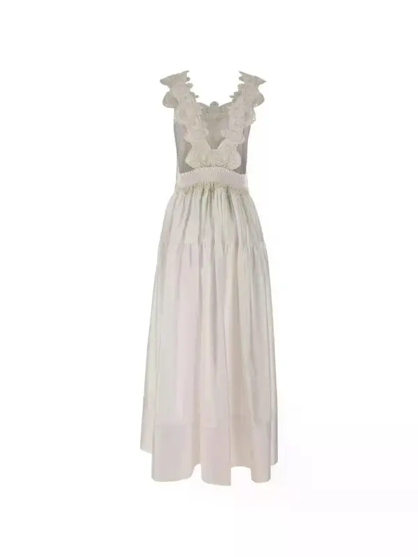 MAURIZIO MYKONOS Sleeveless Maxi Dress With Lace Inserts And Scalloped Trim