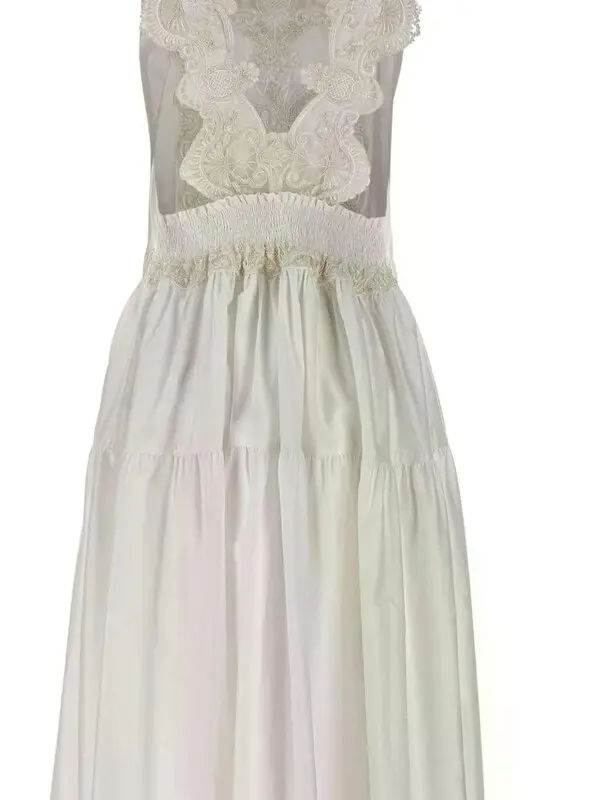 MAURIZIO MYKONOS Sleeveless Maxi Dress With Lace Inserts And Scalloped Trim