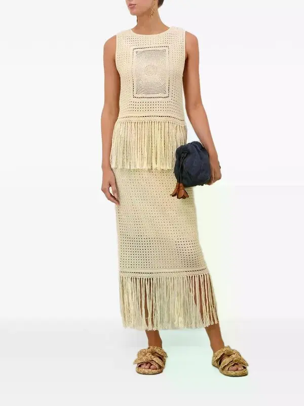 Zimmermann Indra Fringe-trimmed Midi Skirt - Neutrals