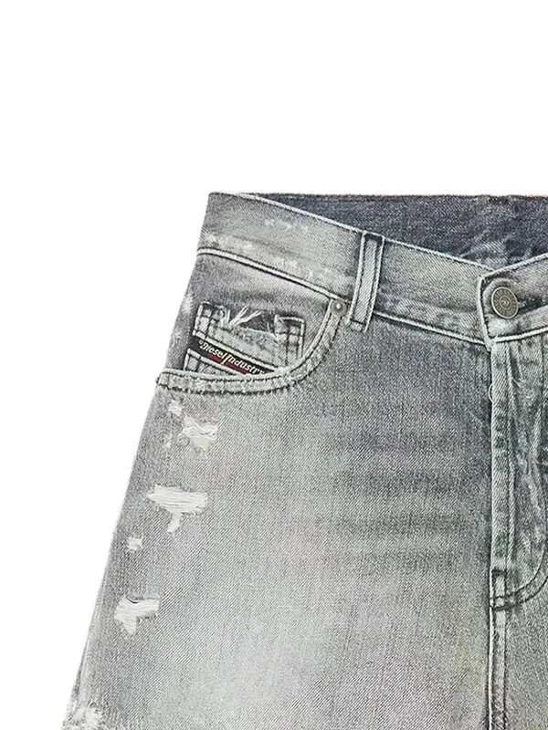 DIESEL® Distressed Frayed Denim Shorts - Grey