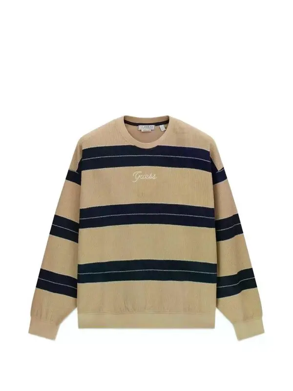 Guess Embroidered Logo Striped Sweatshirt - Brown