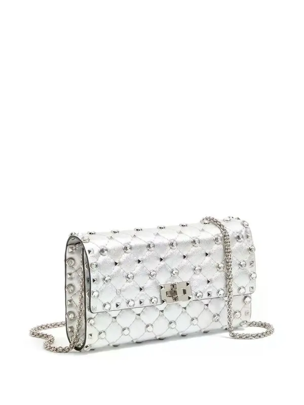 Valentino Garavani Rockstud Spike Shoulder Bag In Laminated Nappa Leather With Cabochon Stones