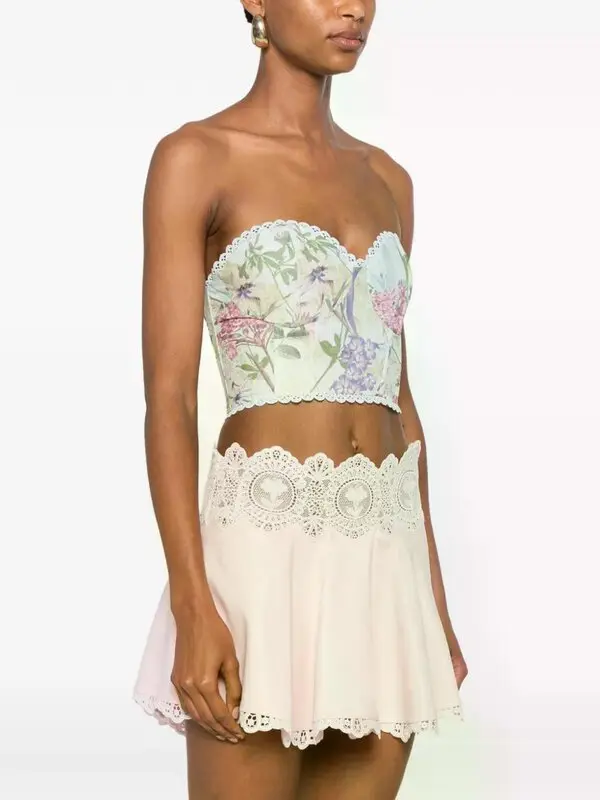 Charo Ruiz Ibiza Bio Floral-print Lace-trimmed Strapless Cropped Top - Blue