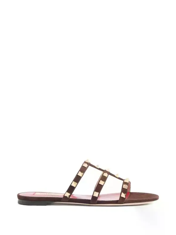 Valentino Garavani Rockstud Suede Slide Sandals - Brown