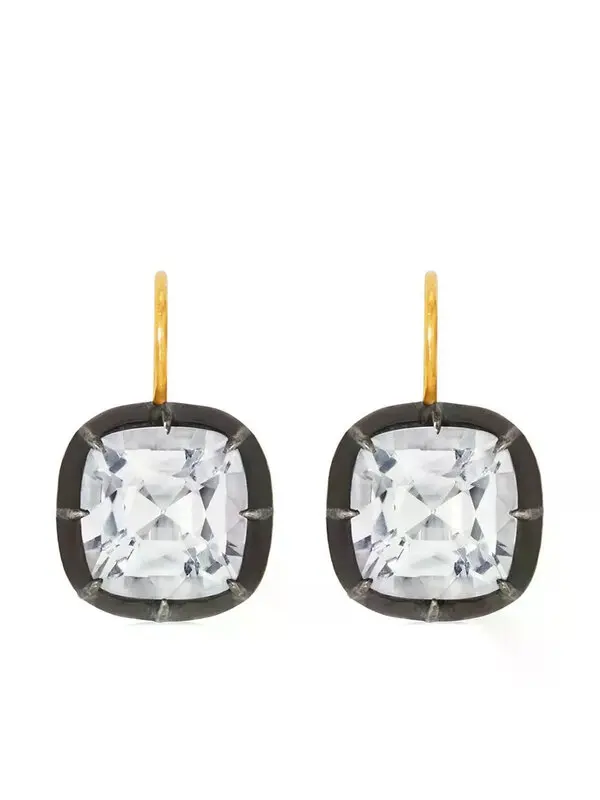 Fred Leighton 18kt Yellow Cushion White Topaz Collet Drop Earrings - Gold