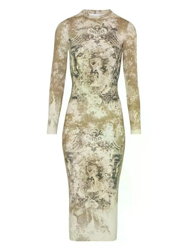 JEAN PAUL GAULTIER Le Medaillon Printed Midi Dress - Neutrals