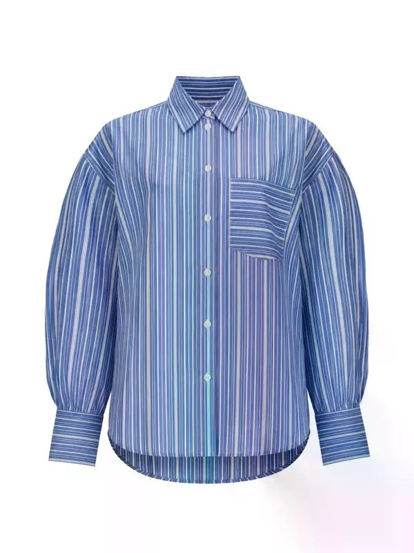GANNI Striped Balloon-sleeve Shirt - Blue