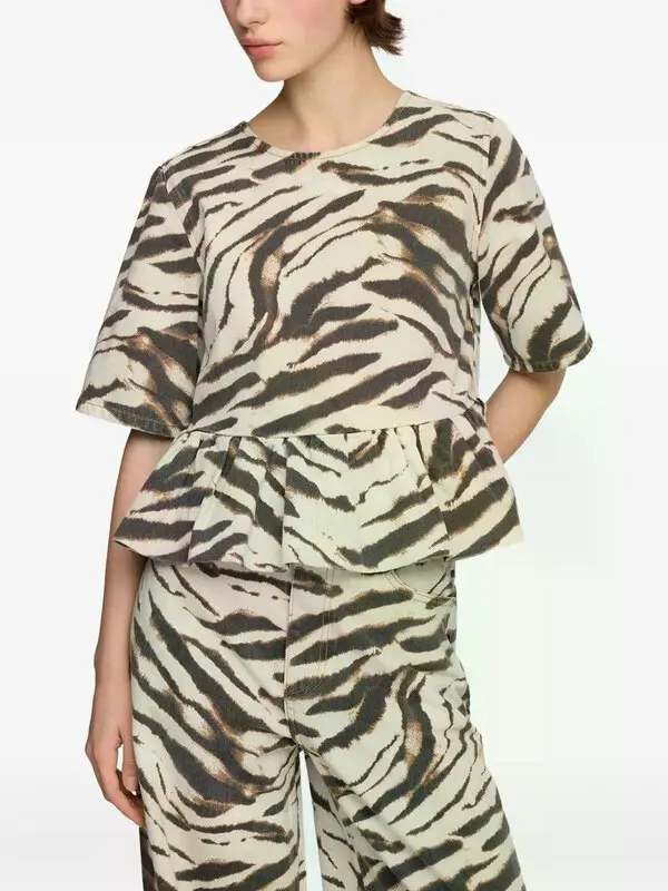 GANNI Zebra-print Peplum Hem Blouse - Neutrals