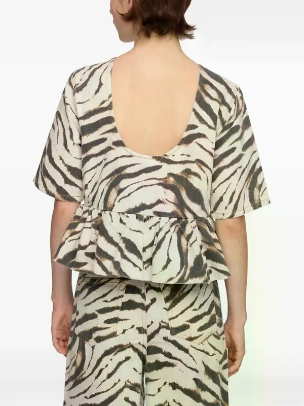 GANNI Zebra-print Peplum Hem Blouse - Neutrals