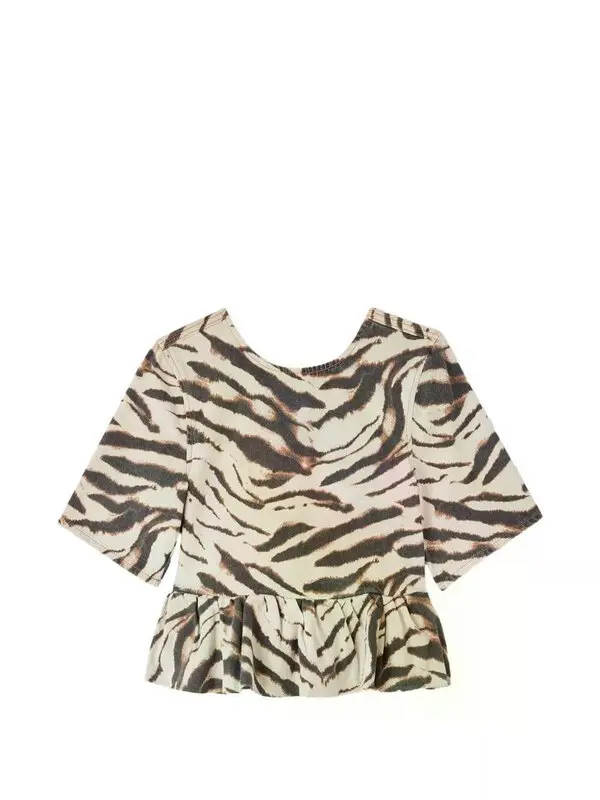 GANNI Zebra-print Peplum Hem Blouse - Neutrals