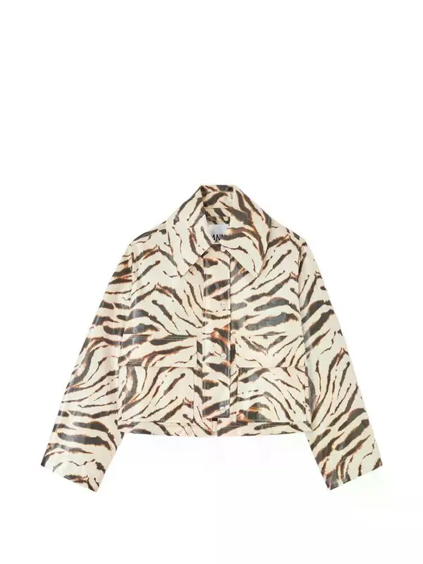 GANNI Laminated Zebra Print Jacket - Neutrals