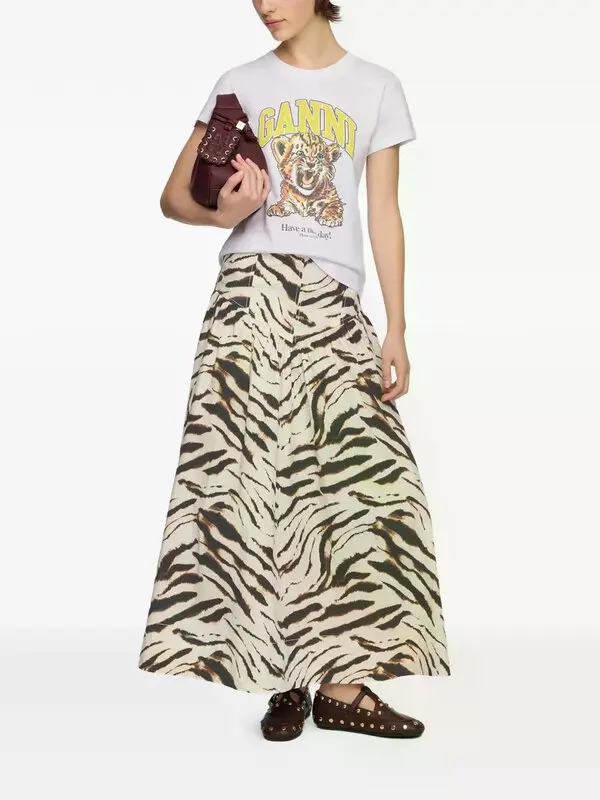 GANNI Zebra Print Gathered Maxi Skirt