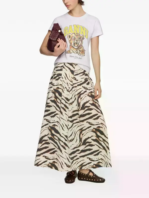 GANNI Zebra Print Gathered Maxi Skirt