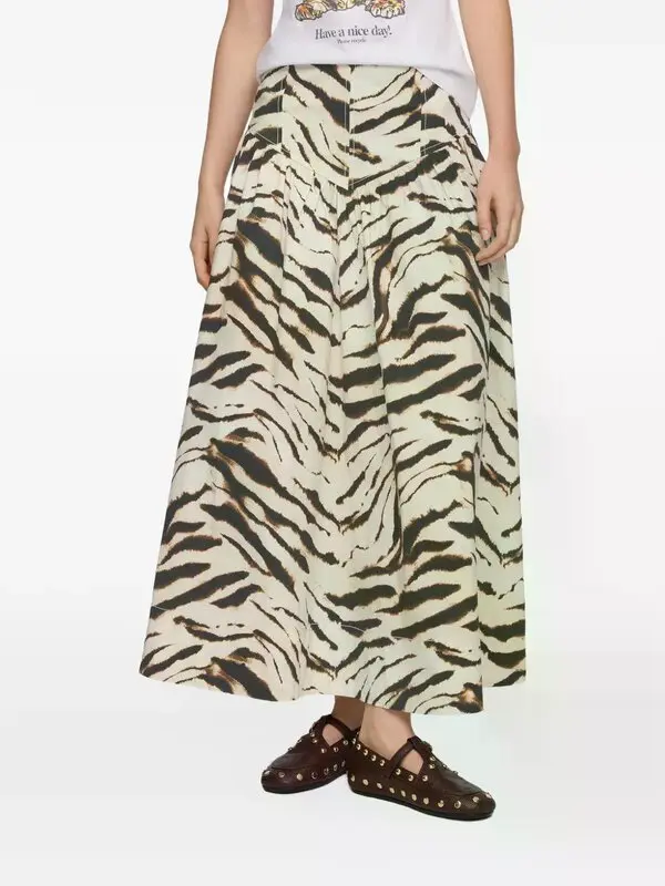 GANNI Zebra Print Gathered Maxi Skirt