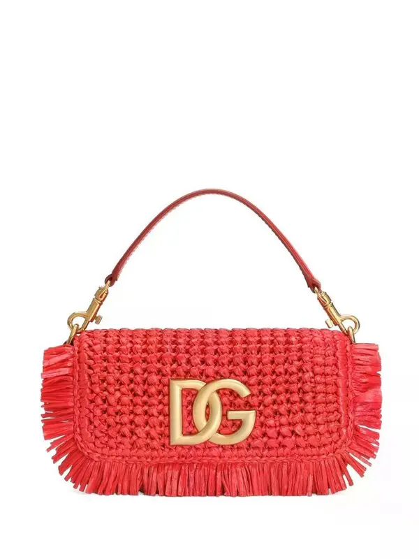 Dolce & Gabbana Raffia Shoulder Bag With Calfskin Accents