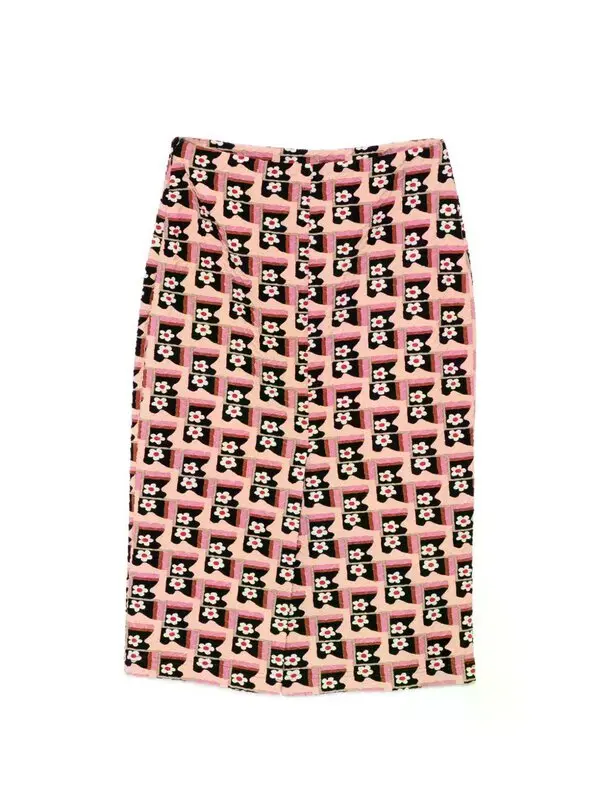 Prada Jacquard Cloqué Floral Pencil Skirt