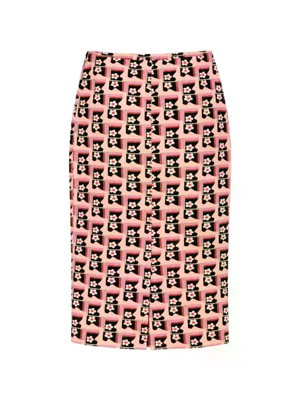 Prada Jacquard Cloqué Floral Pencil Skirt