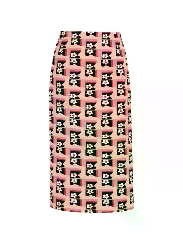 Prada Jacquard Cloqué Floral Pencil Skirt