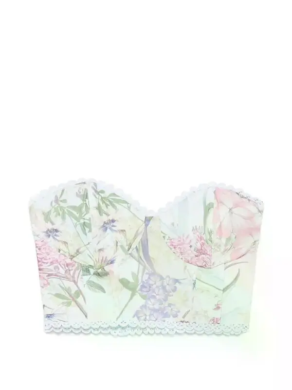 Charo Ruiz Ibiza Floral Print Lace-trim Cropped Top - Blue