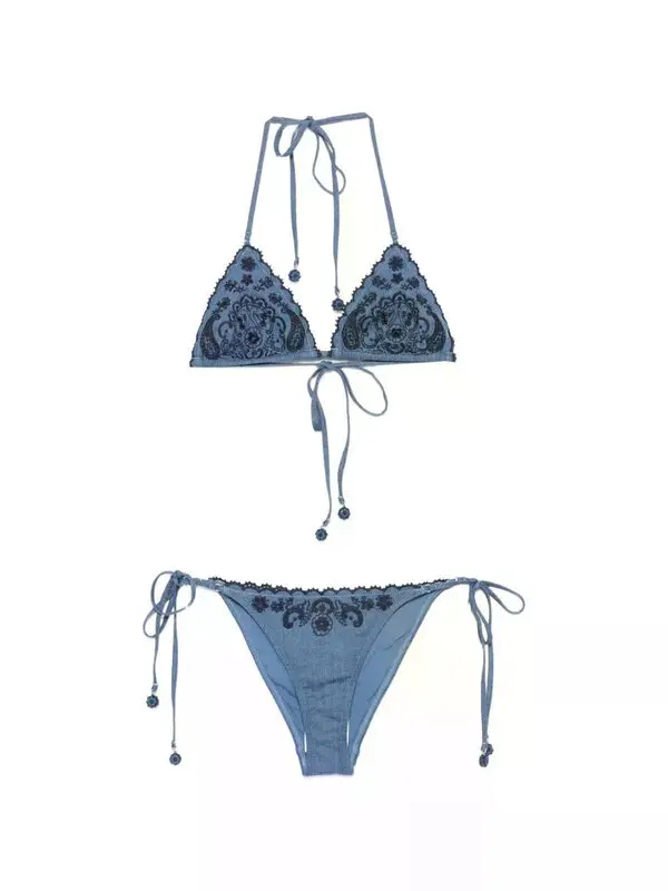 Zimmermann Embroidered Scalloped-edge Bikini - Blue