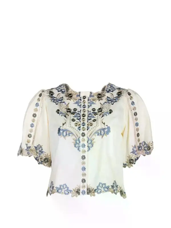 CHRISTY LYNN Brynn Floral-embroidered Shirt - Neutrals