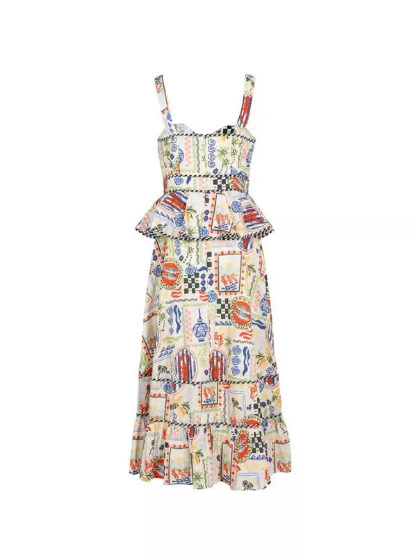 Hunter Bell Lacey Peplum-waist Tiered Midi Dress - White