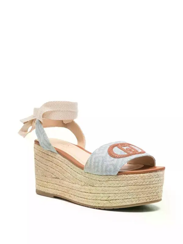 Liu Jo Logo-patch Raffia Wedge Sandals - Blue