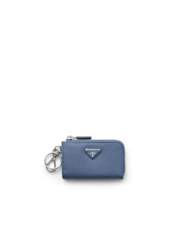 Prada Saffiano Leather Mini Pouch With Keychain - Blue