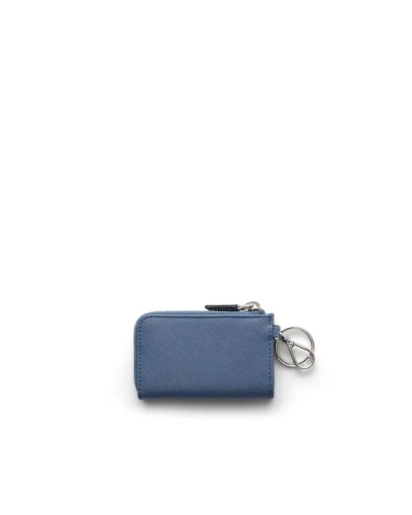 Prada Saffiano Leather Mini Pouch With Keychain - Blue