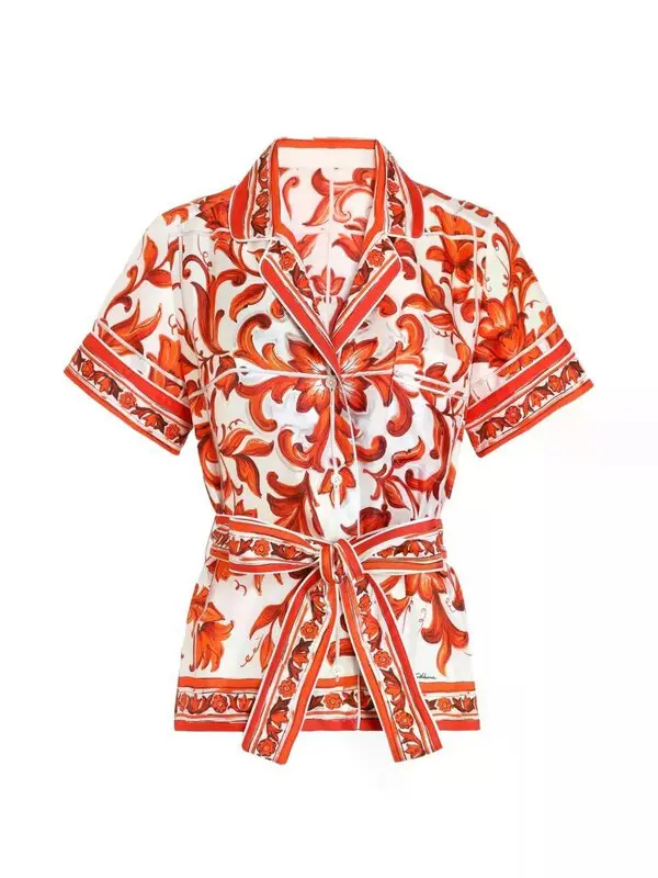 Dolce & Gabbana Majolica Print Short Sleeve Top - White